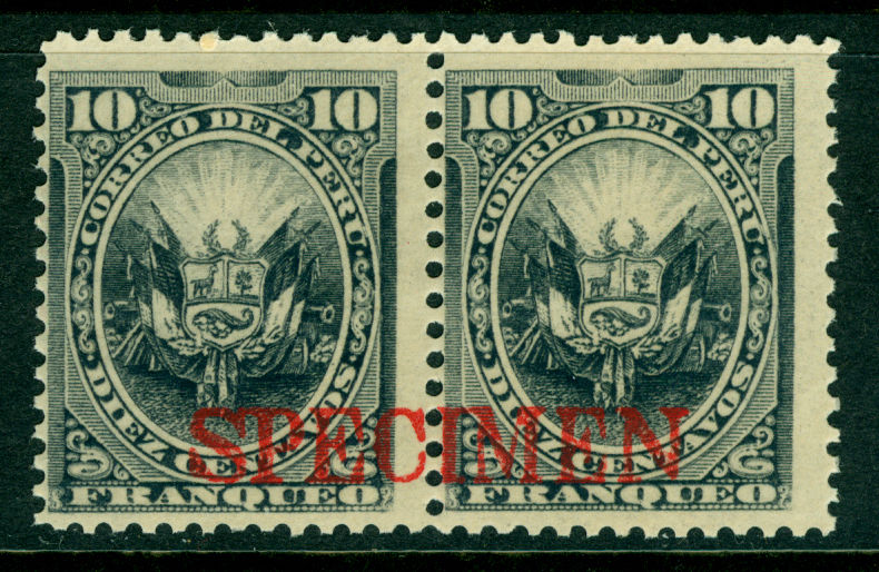 PERU 1886 Coat of Arms 10c slate Sc# 110 mint MNH PAIR with "SPECIMEN ...