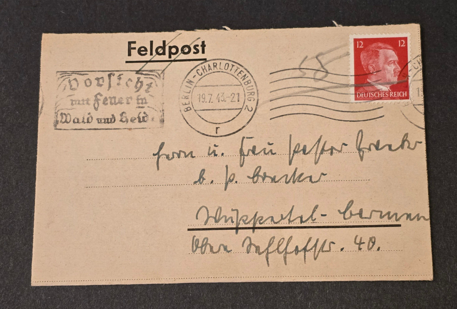 1943 FELDPOST Mail Cover Letter w Adolf Hitler stamp WW2 WWII Nazi ...