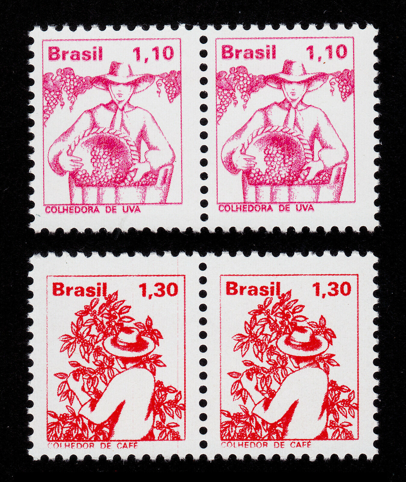 Brazil 1977 Definitive Occupations Pairs Grape Picker and Coffee Picker ...