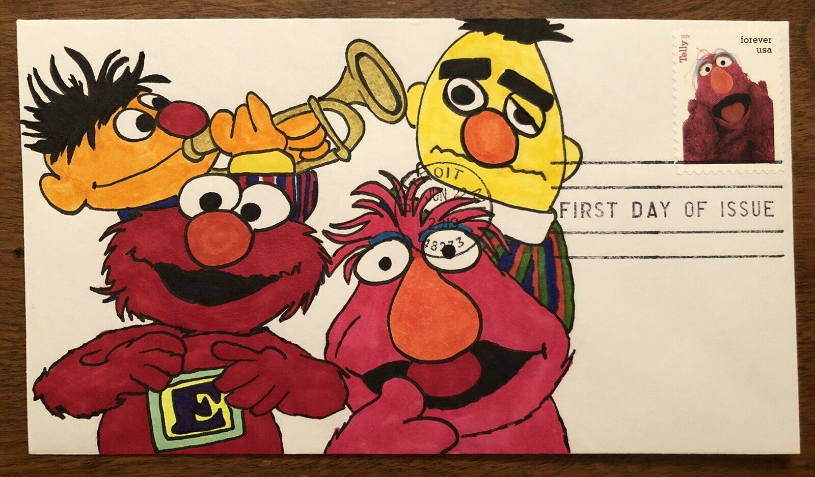 2019 Sesame Street FDC Telly Elmo Bert Ernie Hand Drawn Cachet | United ...