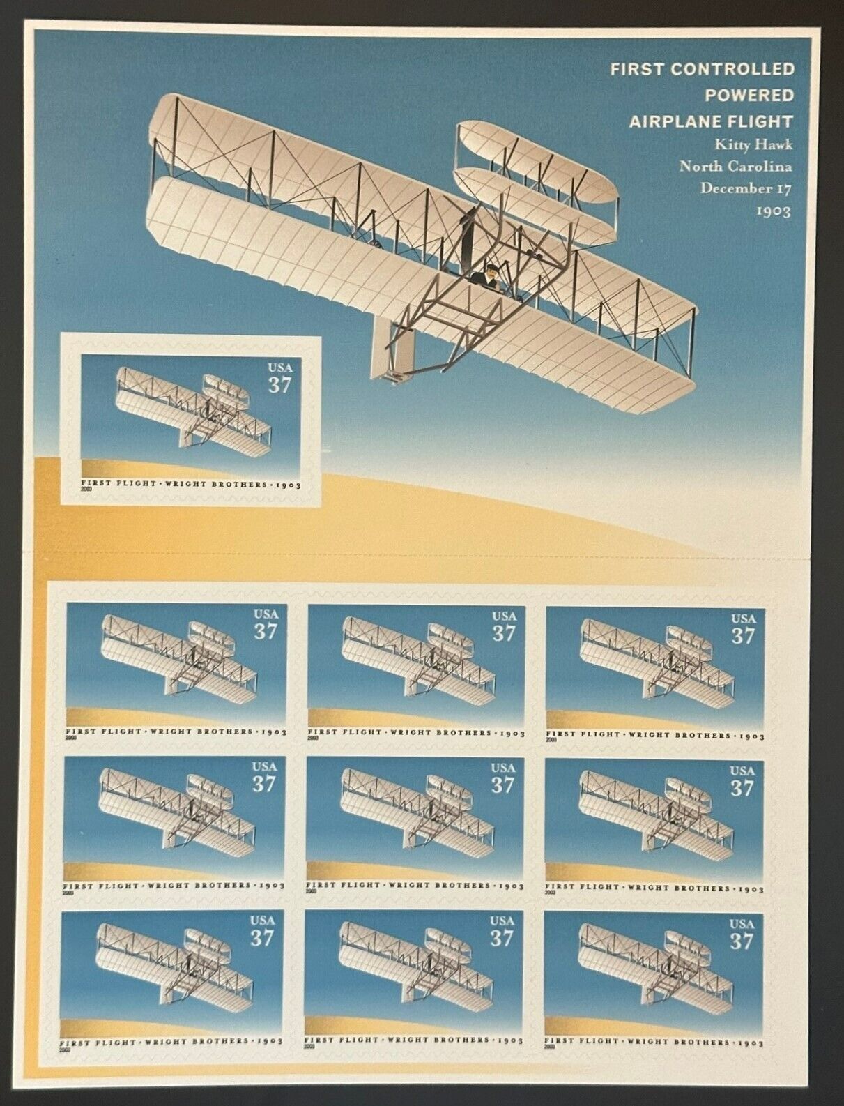 Scott#: 3783c - First Flight of Wright Brothers, Cent. Sheet of 10 MNH ...
