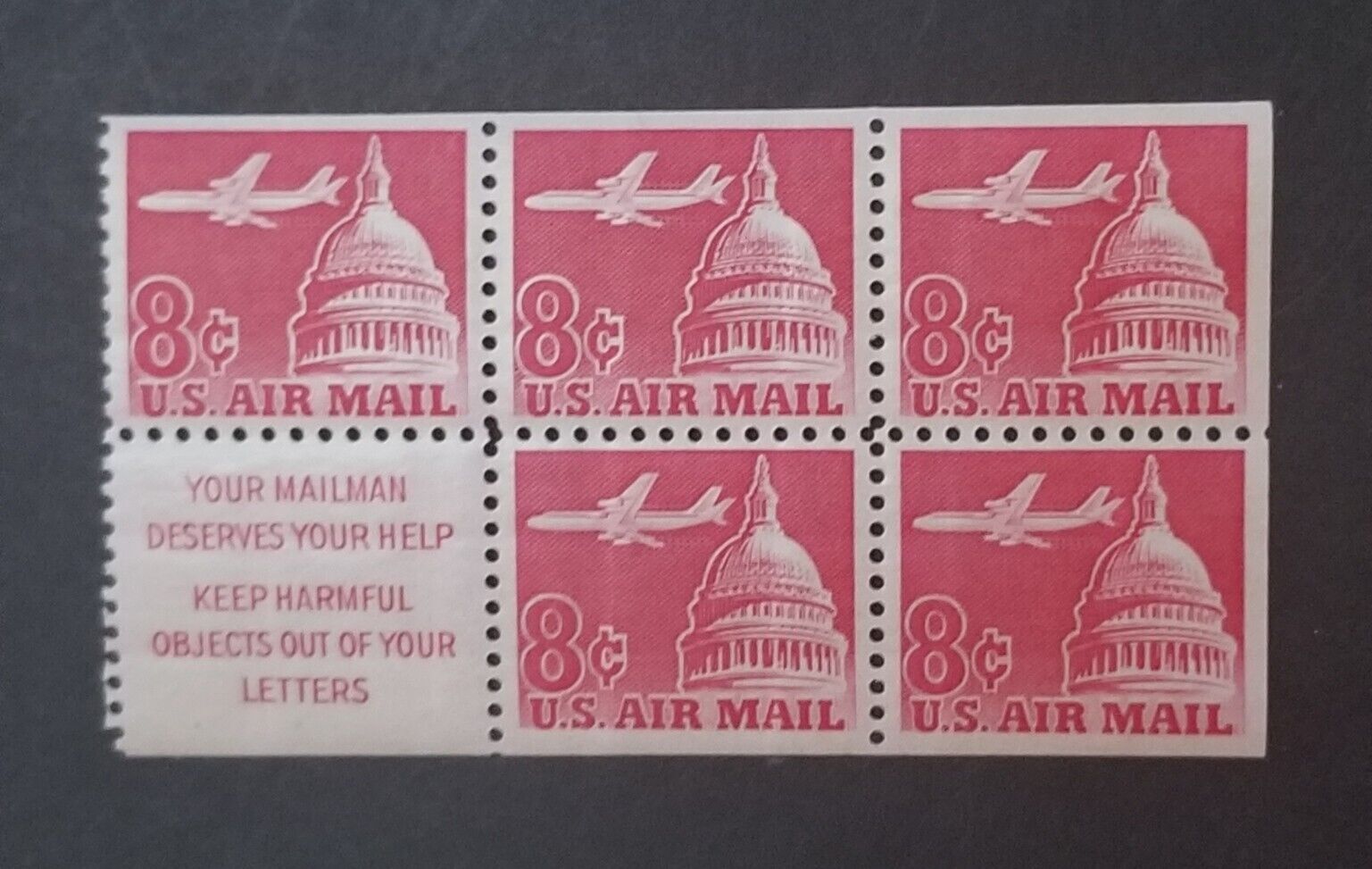 US Scott C64b 8 Cent Capitol Dome Booklet Pane of 5 + Air Plane 1964 ...