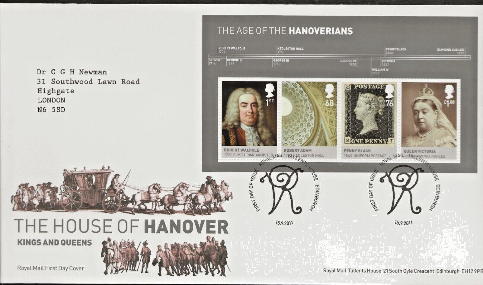 15/9/2011 Kings & Queens,5Th Issue-House of Hanover M/S Fdc-Tallents ...