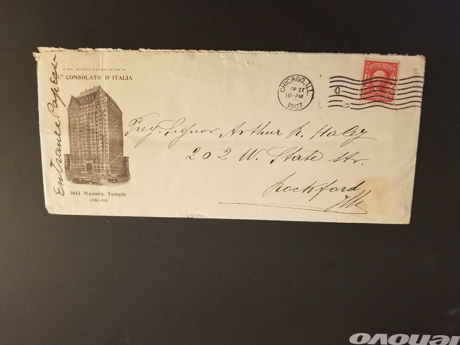 1907 Chicago Italian Consulate Masonic Illustrated Advertising with ...