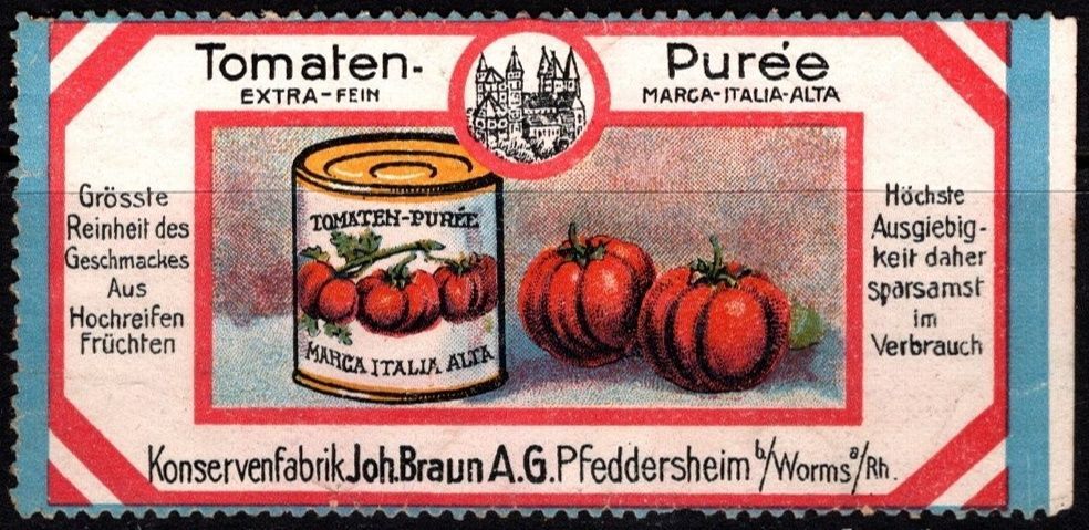 Vintage Germany Poster Stamp Tomato Puree Greatest Purity Taste Ripe ...