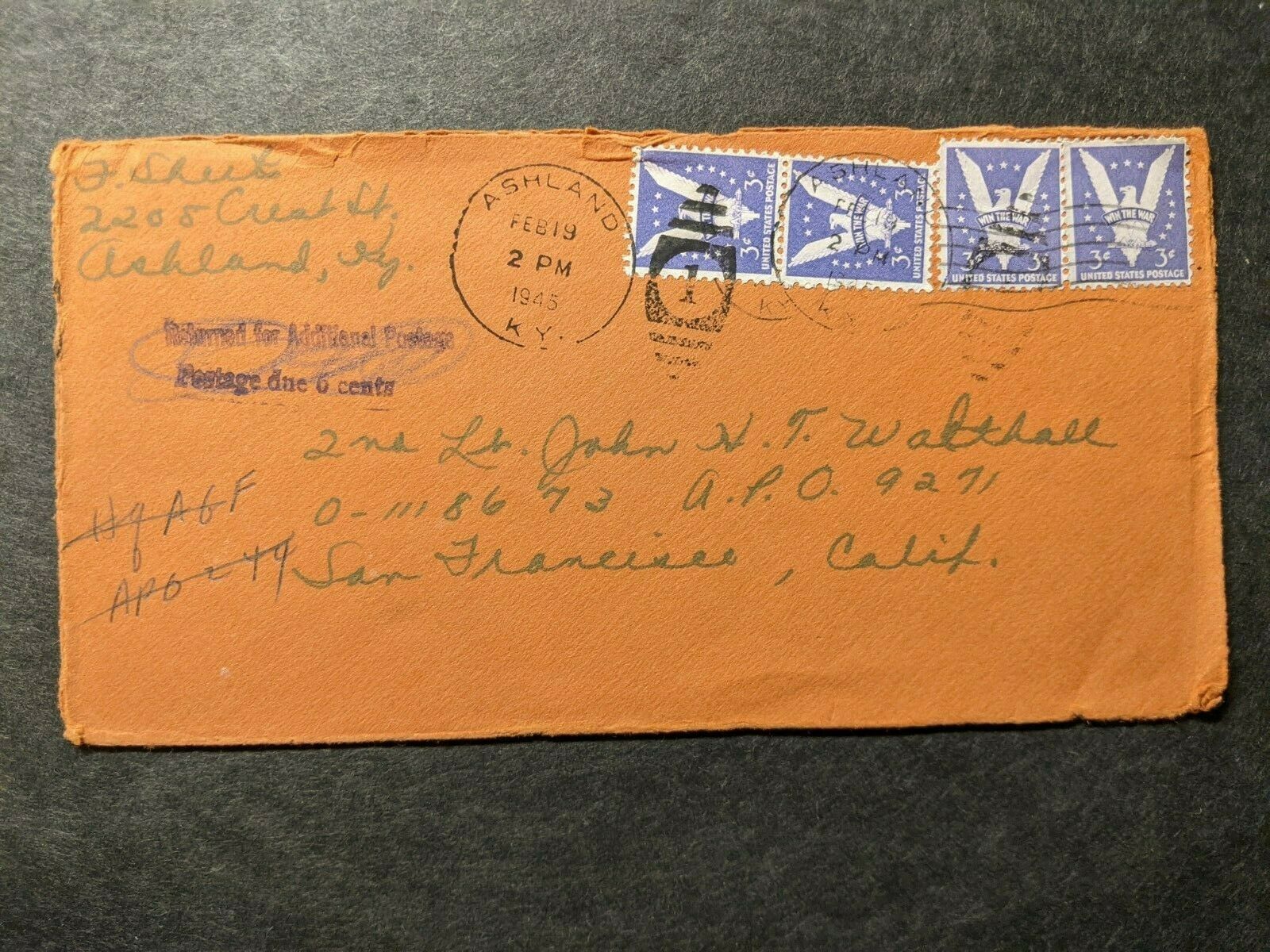 APO 9271 Officers Mail 1945 WWII Army Cover | United States, Stamp ...