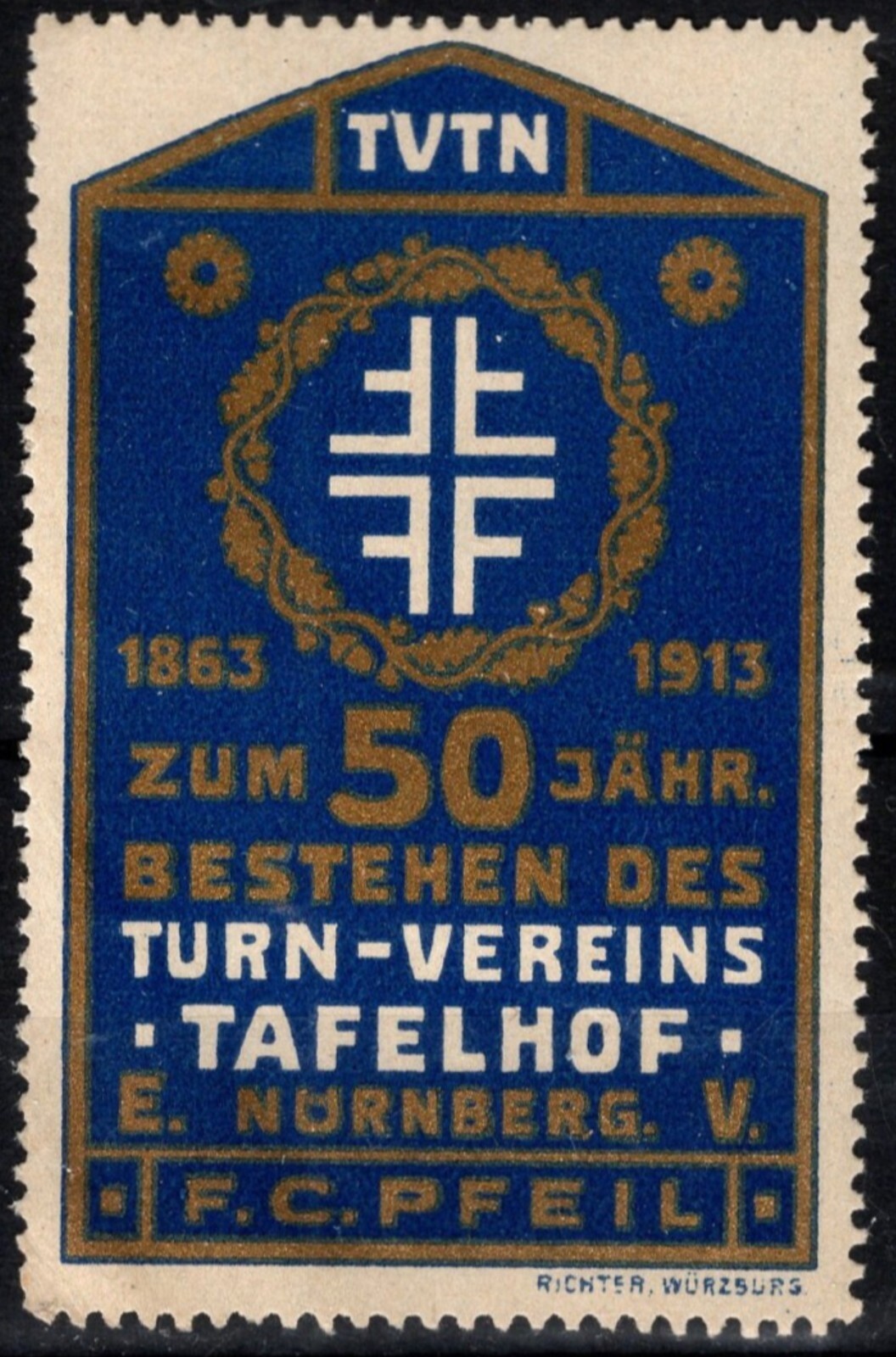 1913 Germany Poster Stamp 50th Anniversary Tafelhof Gymnastics Club ...