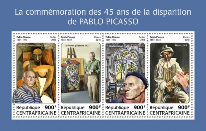 Central Africa - 2018 Pablo Picasso - 4 Stamp Sheet - CA18203a ...