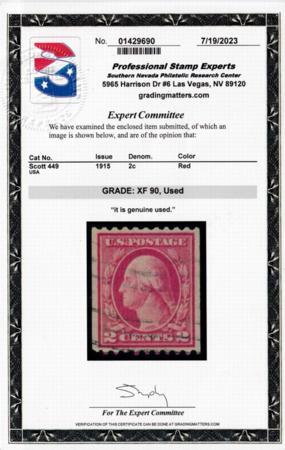 US George Washington and Ben Franklin #449 Used XF New PSE 90 Certt ...