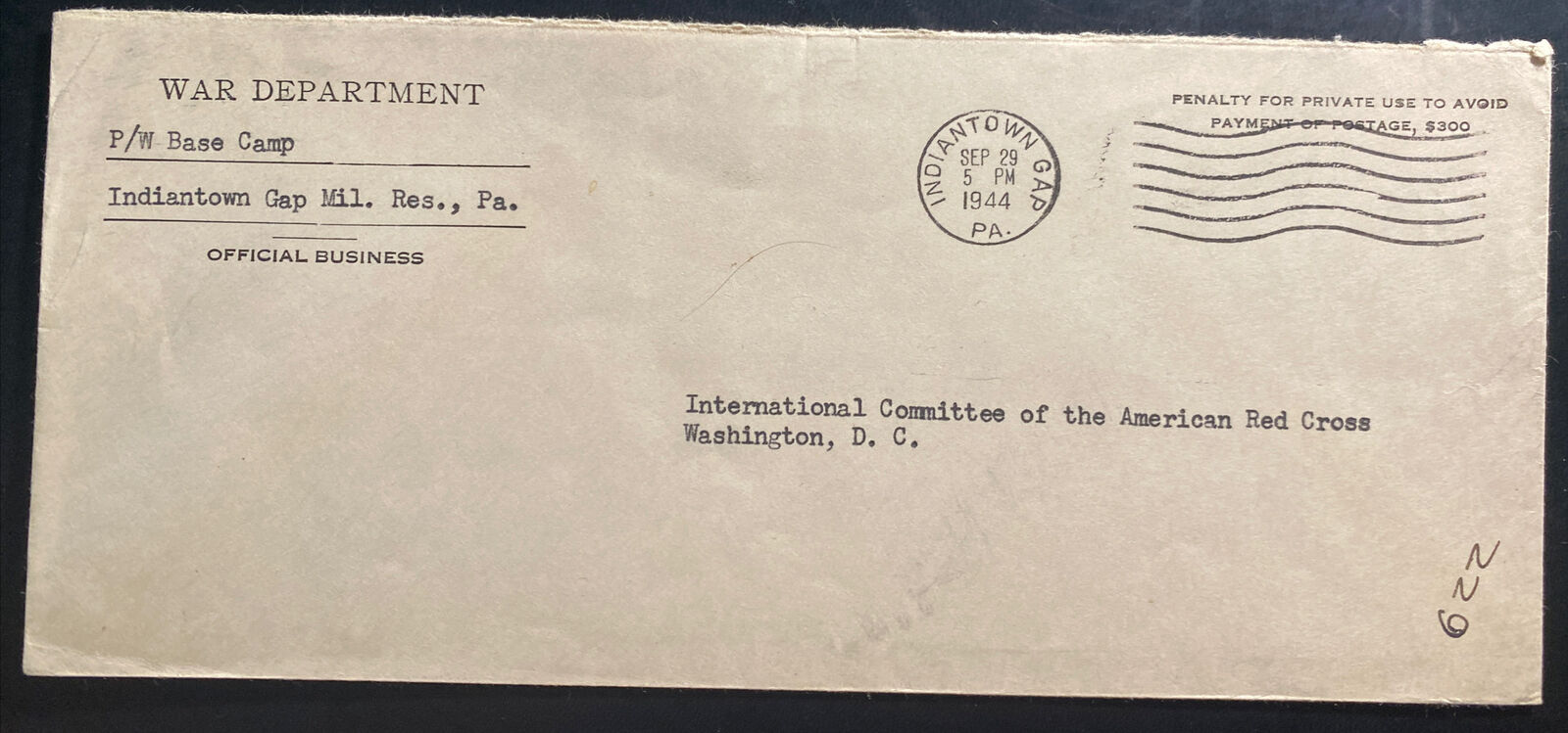 1945 Prisoner Of War POW Camp Indiantown PA Usa War Dept Cover To ...