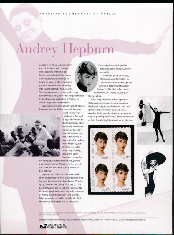 Usps 2003 Commemorative Panel #3786 37c Hepburn | United States ...
