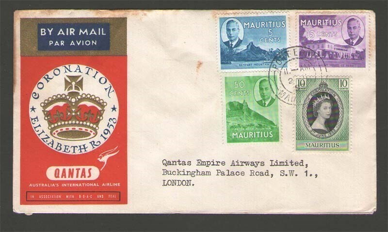 Mauritius: London 1953 Qantas FFC | Africa - Mauritius, Stamp / HipStamp