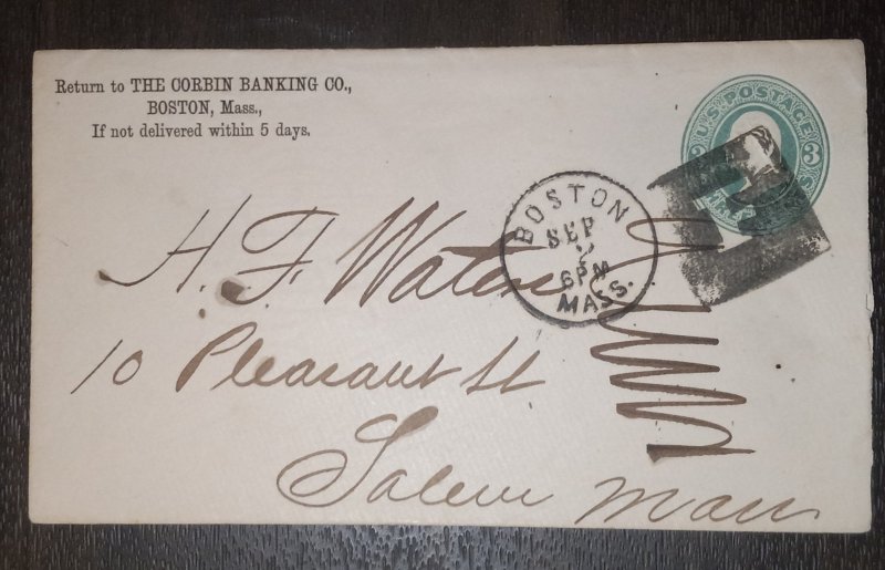 US Sc #U168 Stamped envolope Boston 1881 Entire/Great Script Writing CV ...