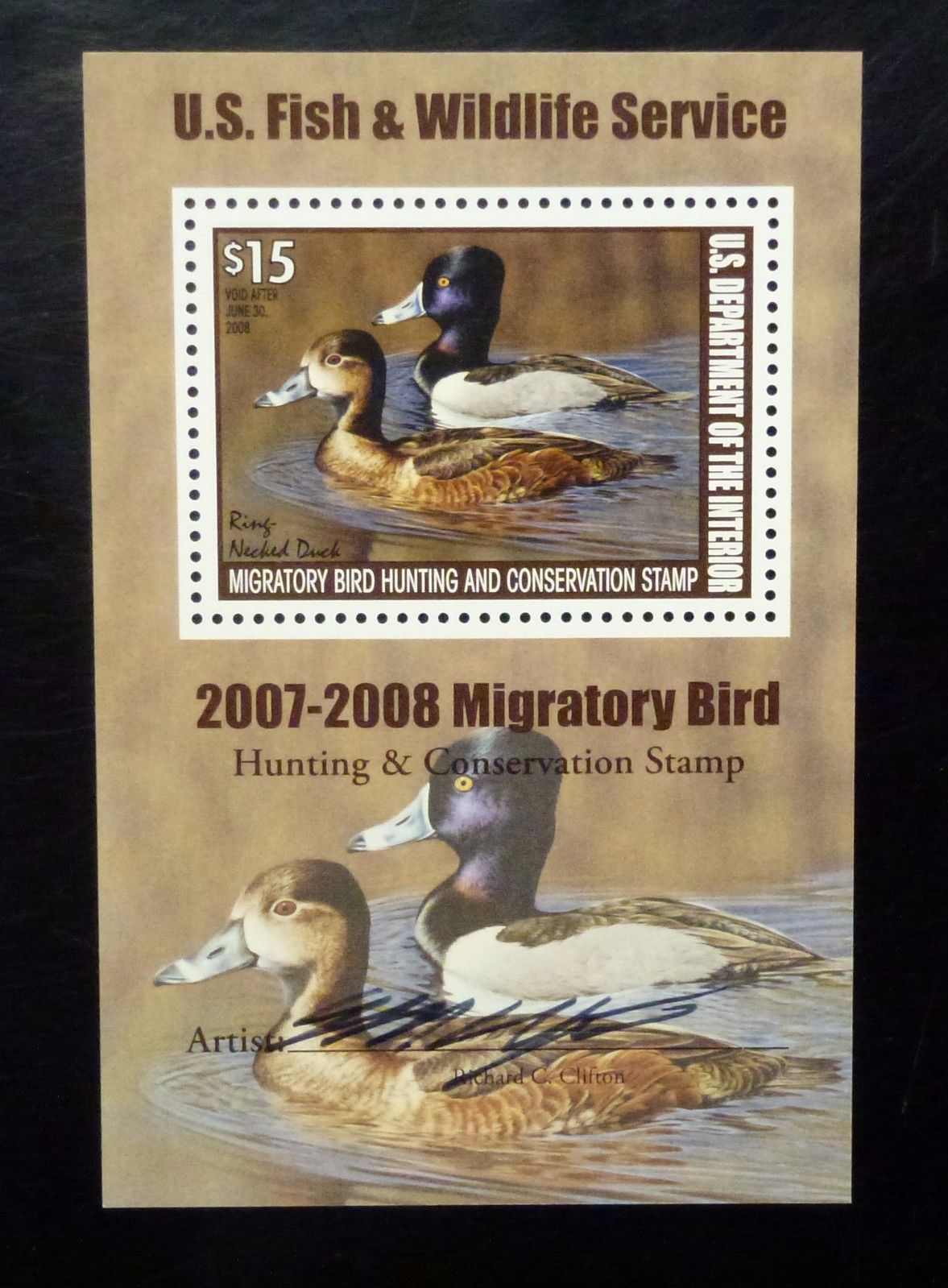 RW 74b 2007-08 Migratory Bird Duck Stamp Mini sheet w/signature MNH ...