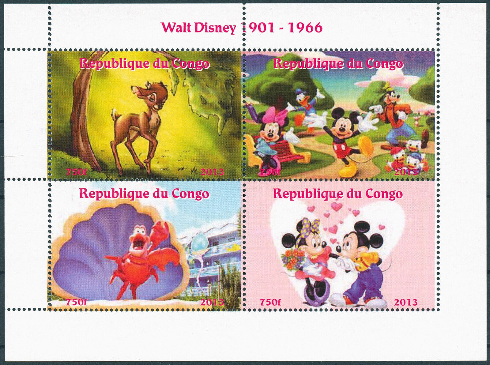 Walt Disney Stamps 2013 MNH Minnie Mickey Mouse Bambi Goofy Donald Duck ...