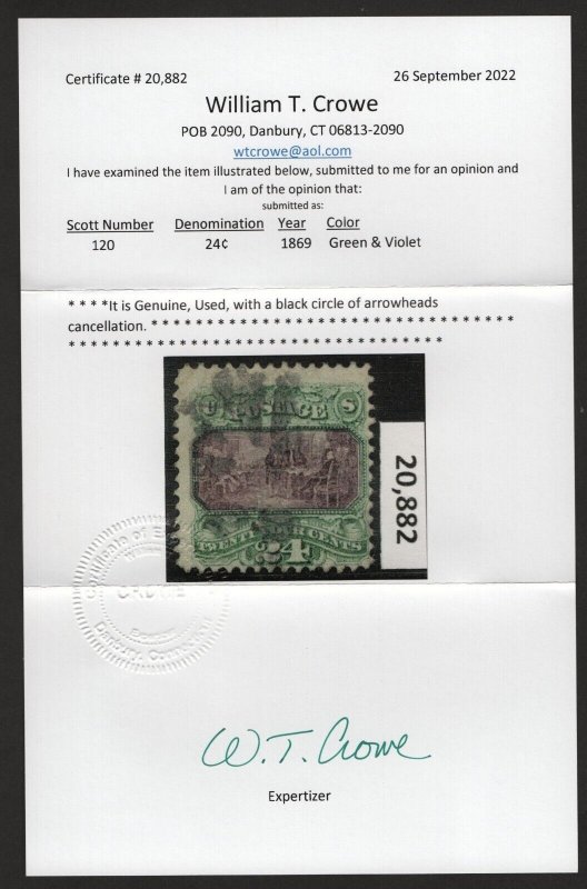 SCOTT #120 - USED - Fine - w/Crowe Cert. SCV $650 (LB 9/30) | United ...
