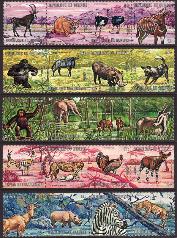 1975 Burundi Animals of Africa strips of 4 MNH Sc# 479 484 C218 C223 CV ...