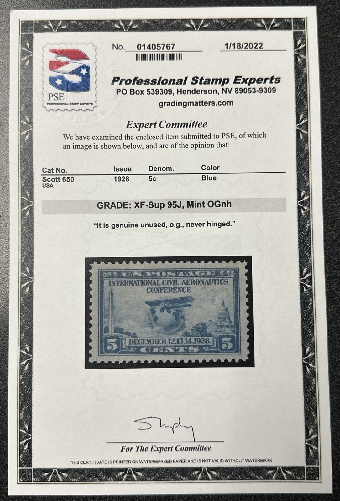 Scott 650 Aeronautics Conference PSE Certified XF-Sup 95J Mint OGnh ...