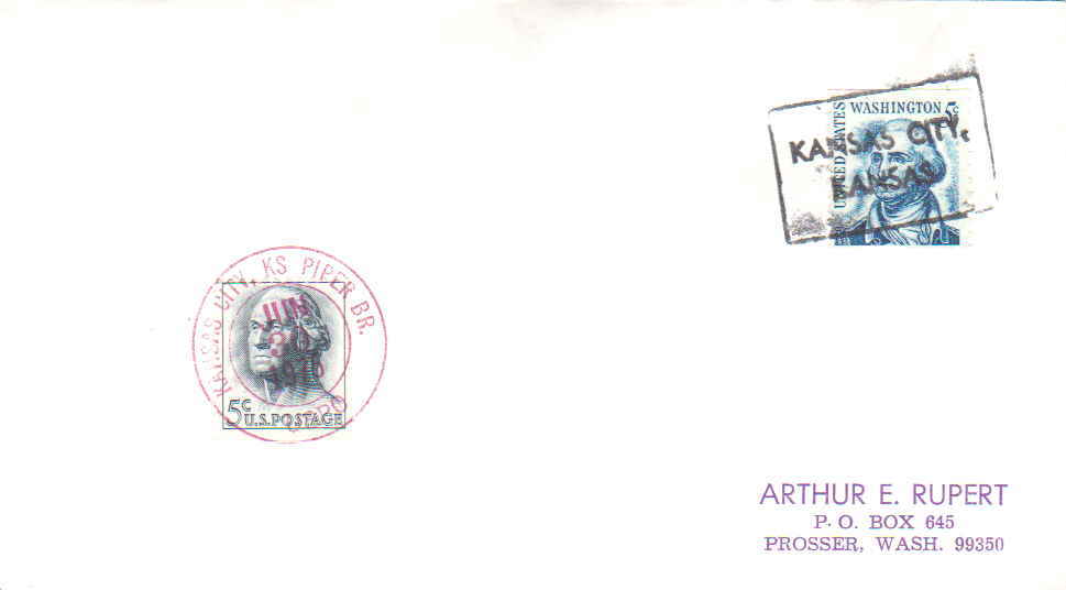 United States Kansas Piper Rur. Sta. 1975 violet double ring DPO ...