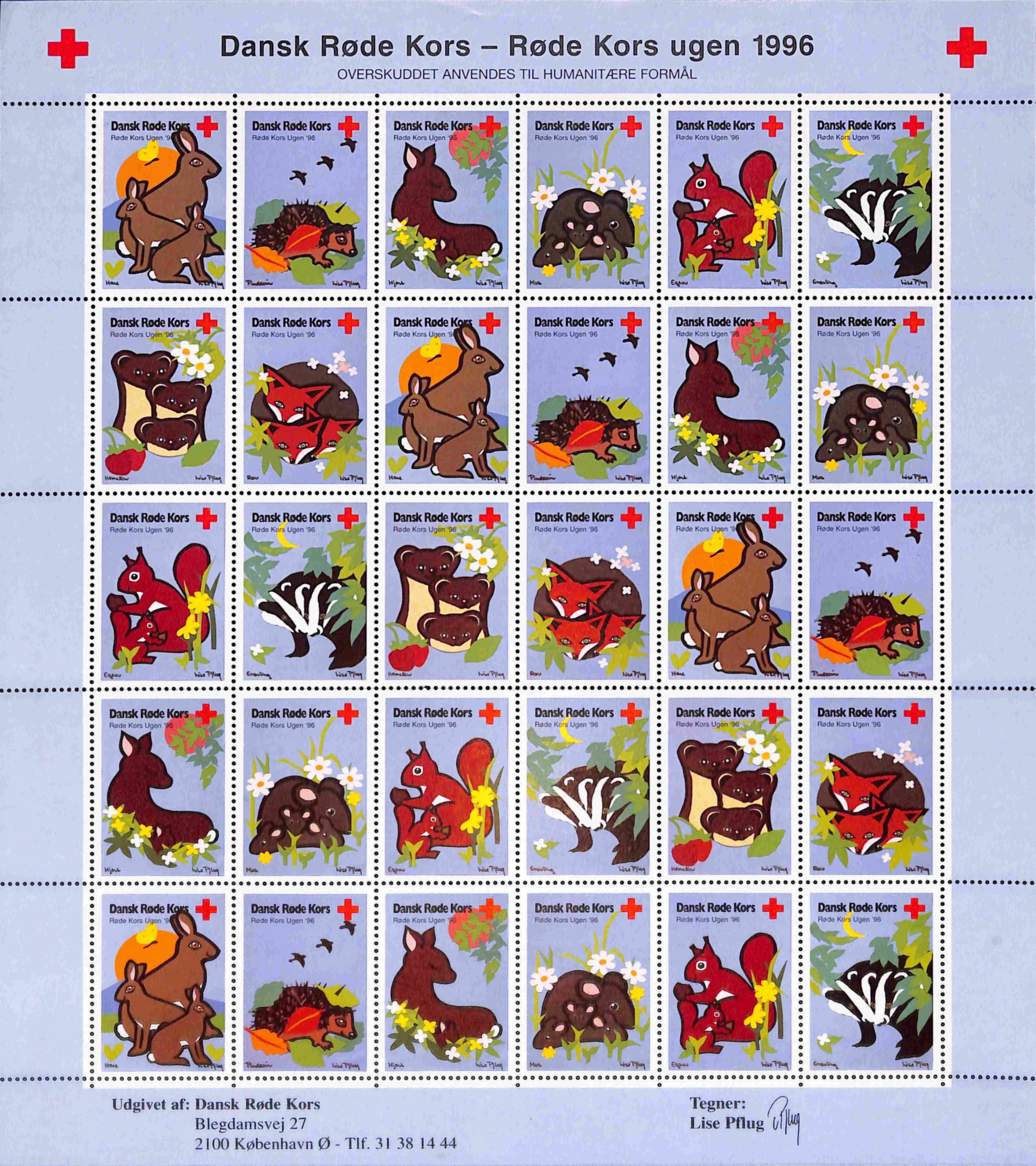 Denmark Danmark Red Cross Poster stamps seals 1996 squirrel badger ...