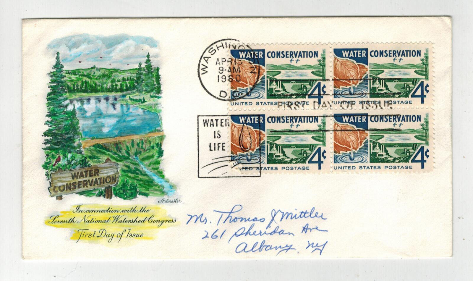 1960 Water Conservation #1150 Nice Handpainted Artmaster Block of 4 ...