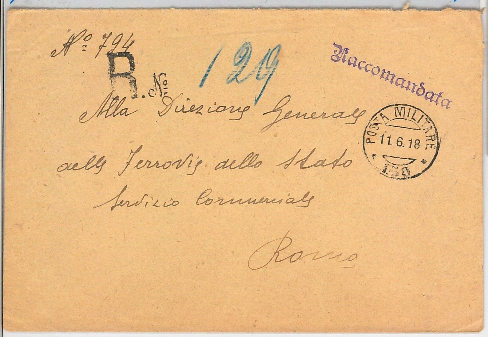 ITALIA REGNO storia postale - BUSTA RACCOMANDATA annullo POSTA MILITARE ...