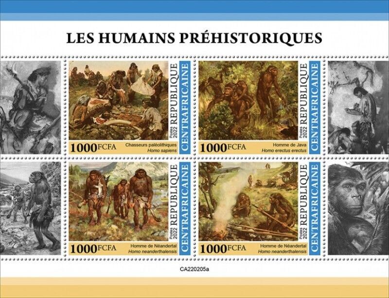 Central Africa - 2022 Prehistoric Humans - 4 Stamp Sheet - CA220205a ...
