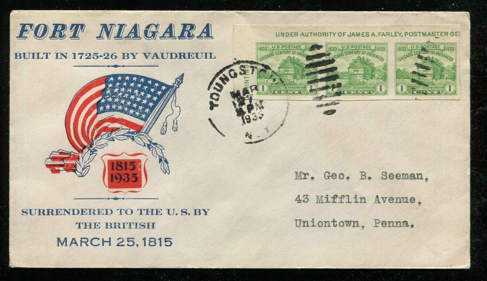 Fort Niagara British Surrender Patriotic 730a Imperf Strip 1935 ...