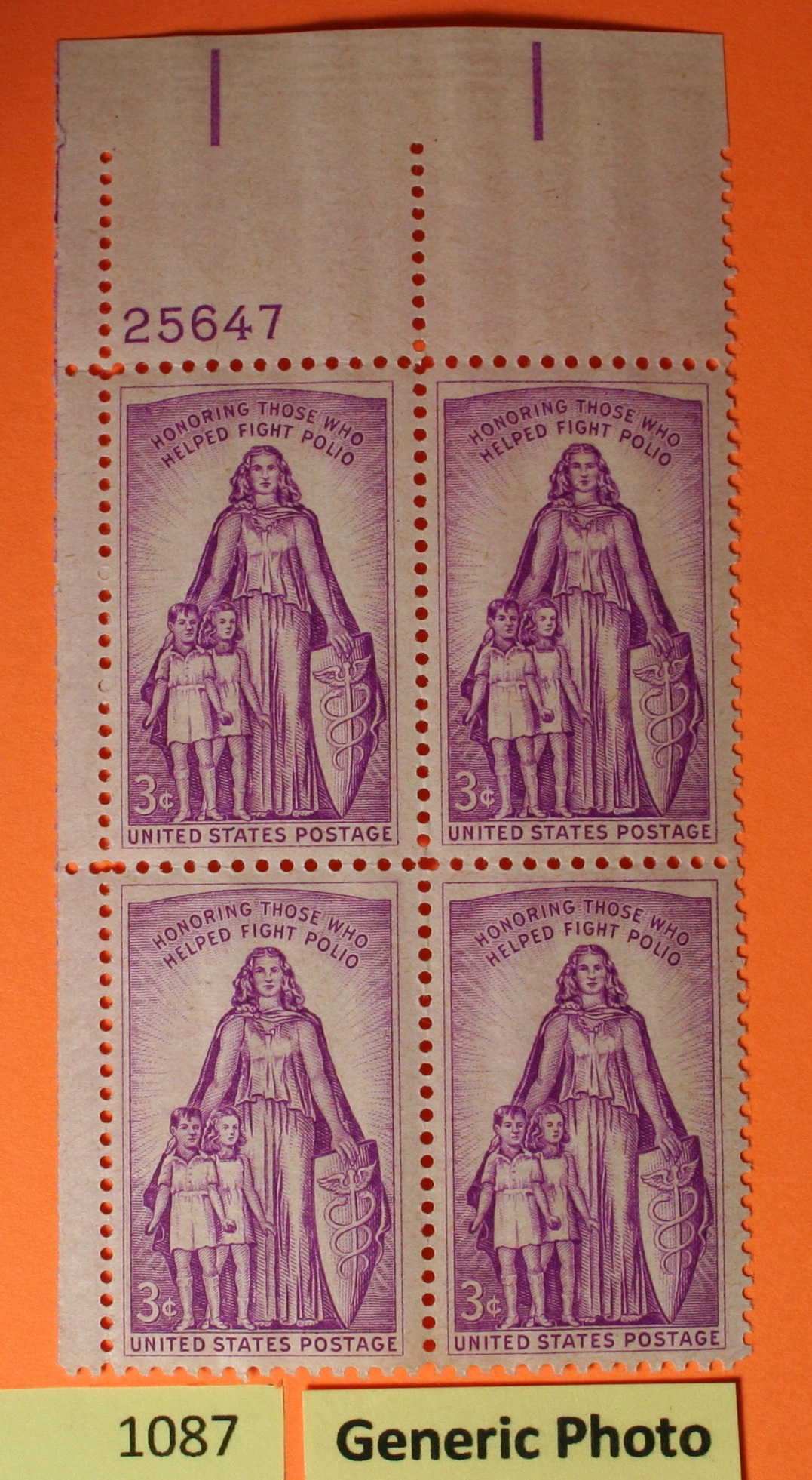 1087 US mint NH Plate Block - Polio Issue (year 1957) Generic Photo ...