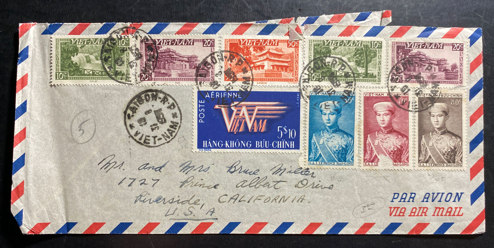 1951 Saigon Vietnam Airmail Cover To Riverside Ca USA Sc#C3 | Asia ...