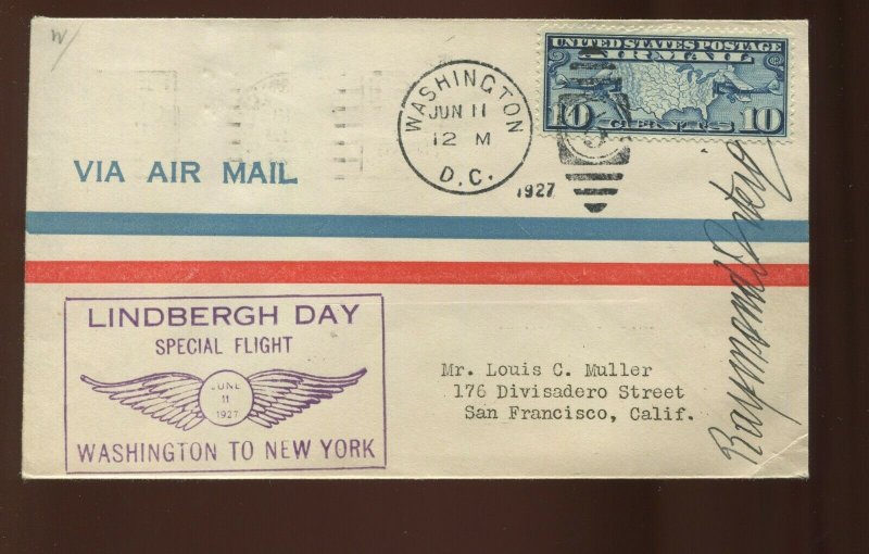 Raymond Orteig Signed June 11 1927 Lindbergh DAY Special Flight Cover ...