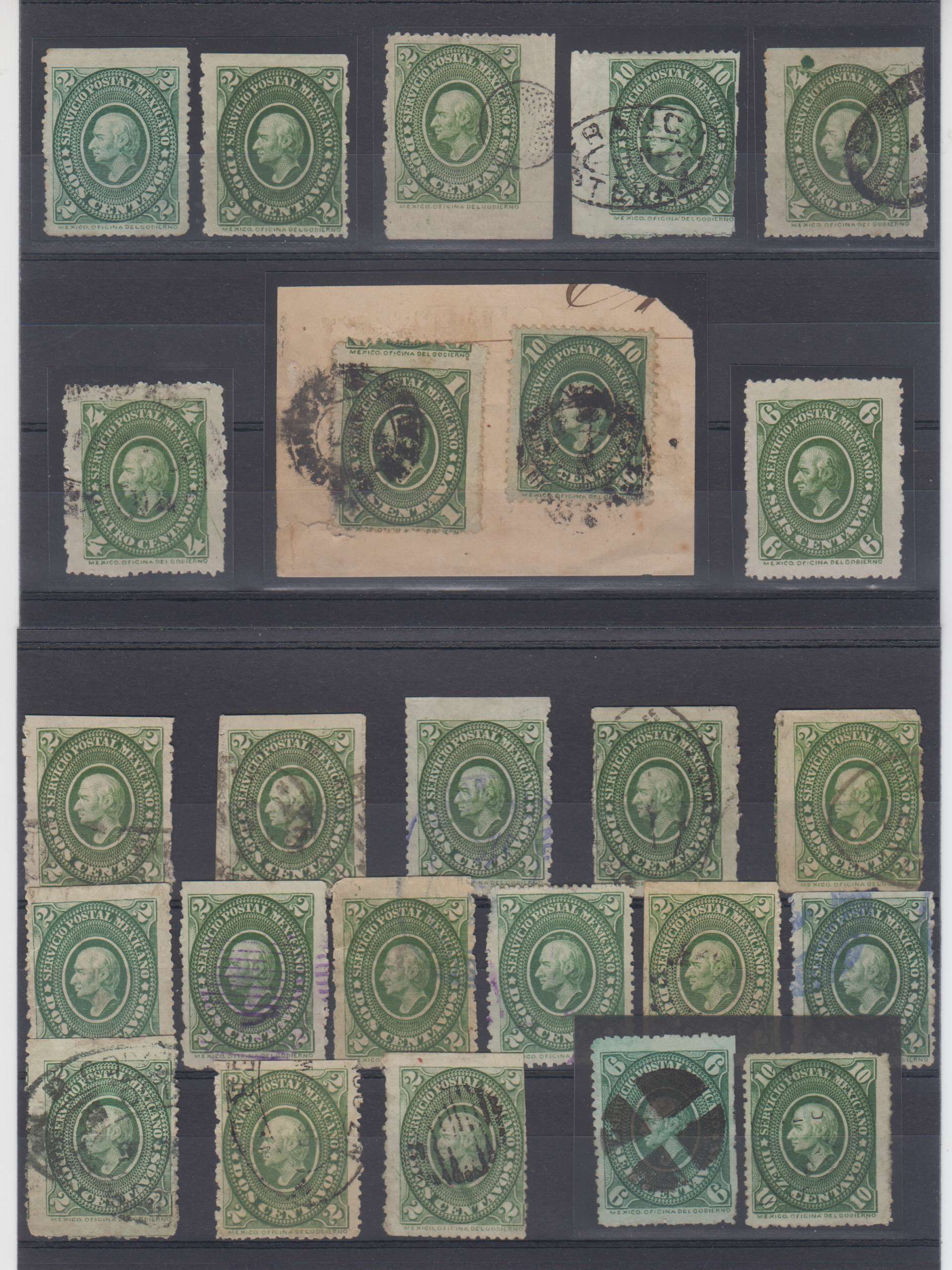 Mexico 1884 Hidalgo Sc 150 Thru 156b Specialized Grouo of 25 Stamps ...