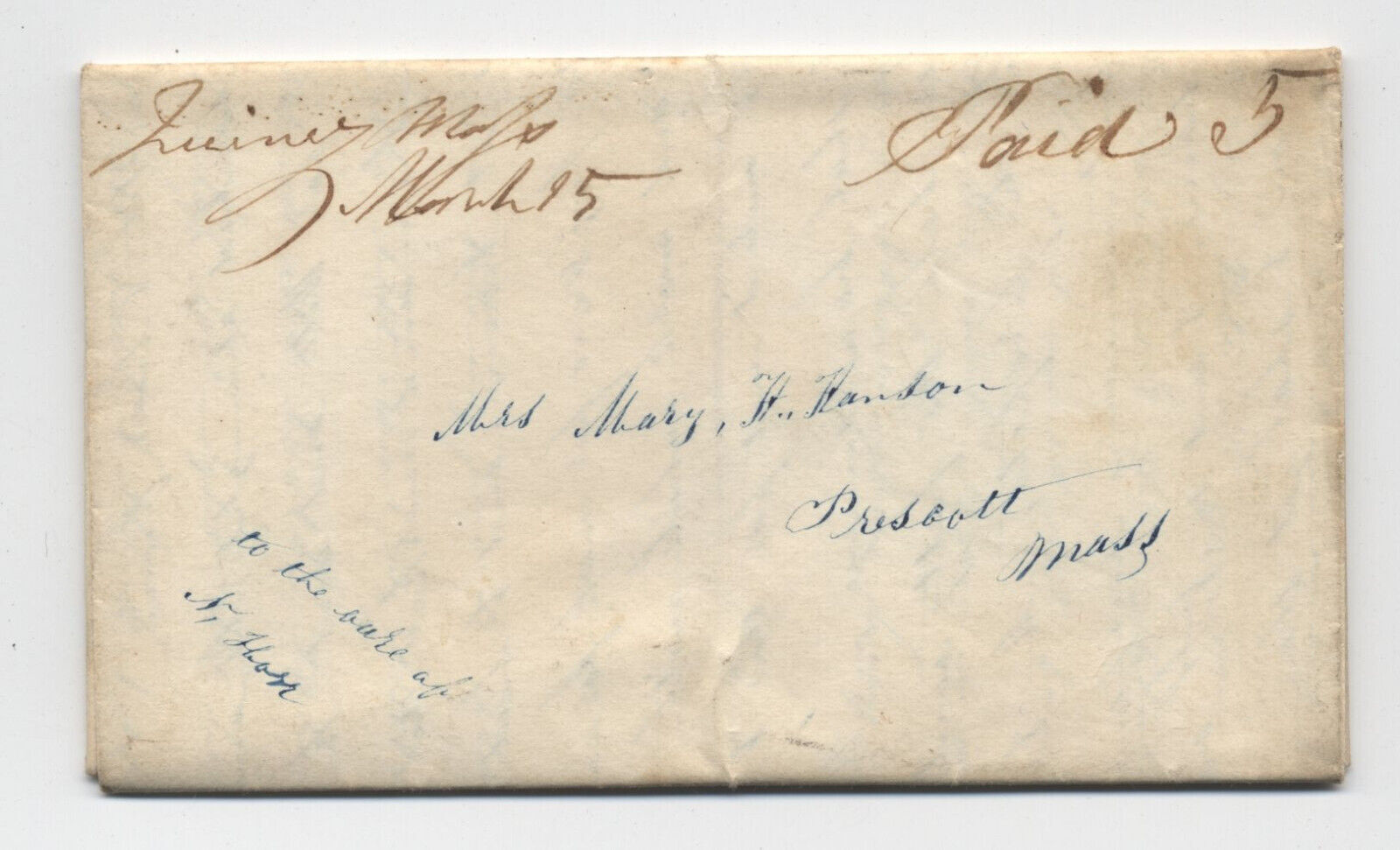 1847 Quincy MA manuscript stampless folded letter [h.6499] | United ...