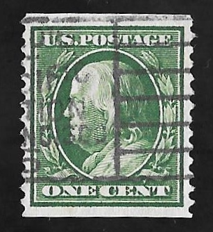 352 1 cent SUPER LOGO Franklin, Coil Green Stamp used EGRADED VF-XF 85 ...