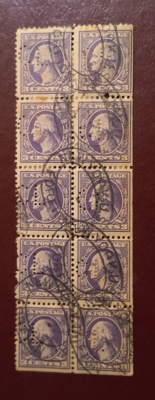 US Scott #530 Used F/VF Lower R Corner Block Of (10) Perfin (CL) PO 3c ... US Scott #530 Used F/VF Lower R Corner Block Of (10) Perfin (CL) PO 3c ...