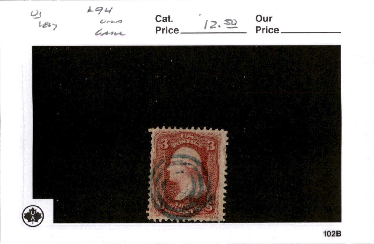 United States Postage Stamp, #94 Grill Used, 1867 Washington (AB ...