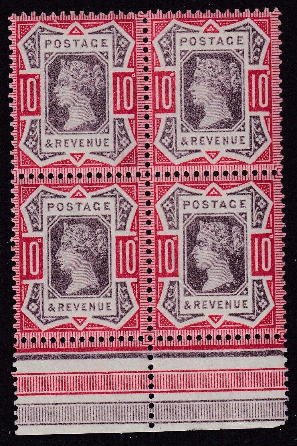 SG 210 10d purple & carmine. A pristine marginal block of 4 CAT £360 ...