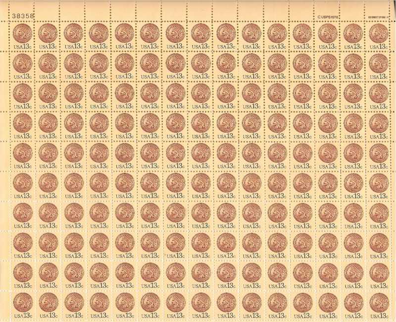 US Stamp - 1978 Indian Head Penny - 150 Stamp Sheet - Scott #1734 ...