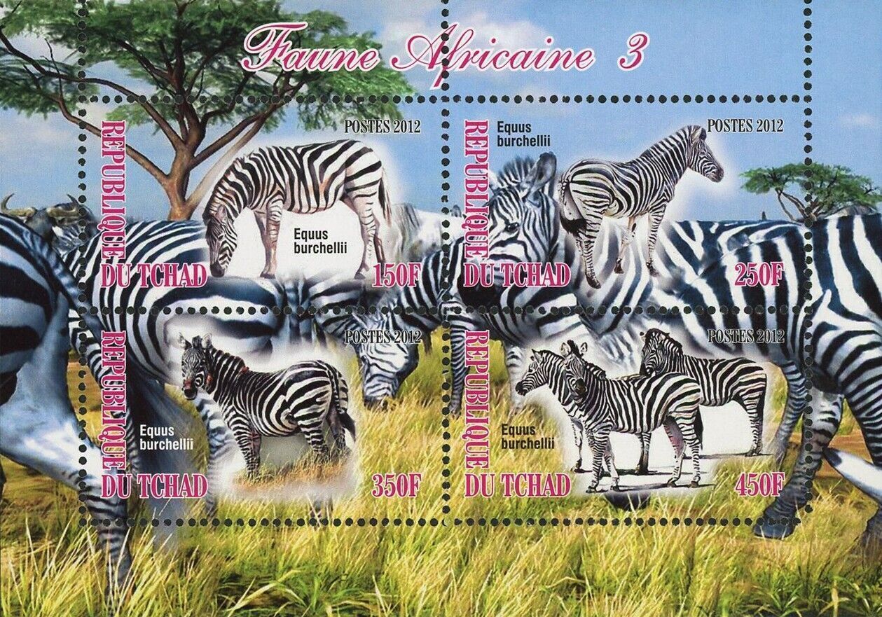 African Fauna Zebra Wild Animal Souvenir Sheet of 4 Stamps Mint NH ...