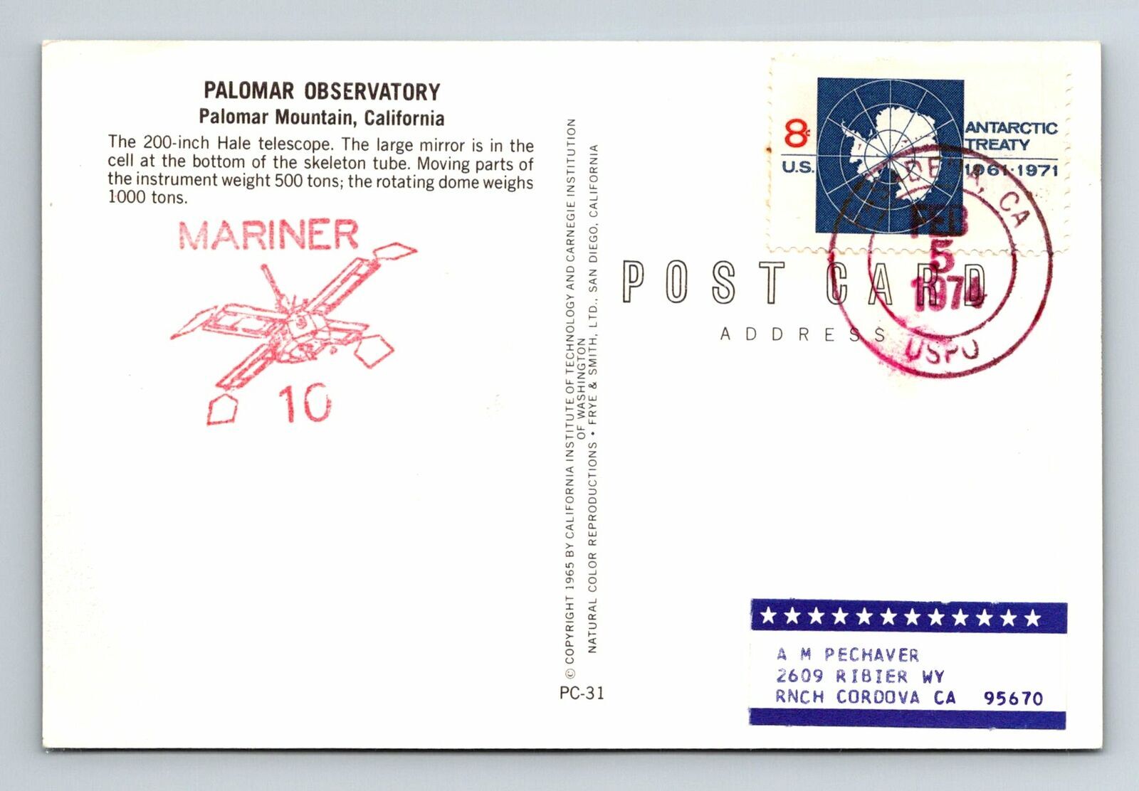 1974 Mariner 10 - Palomar Observatory - F5333 | United States, Stamp ...