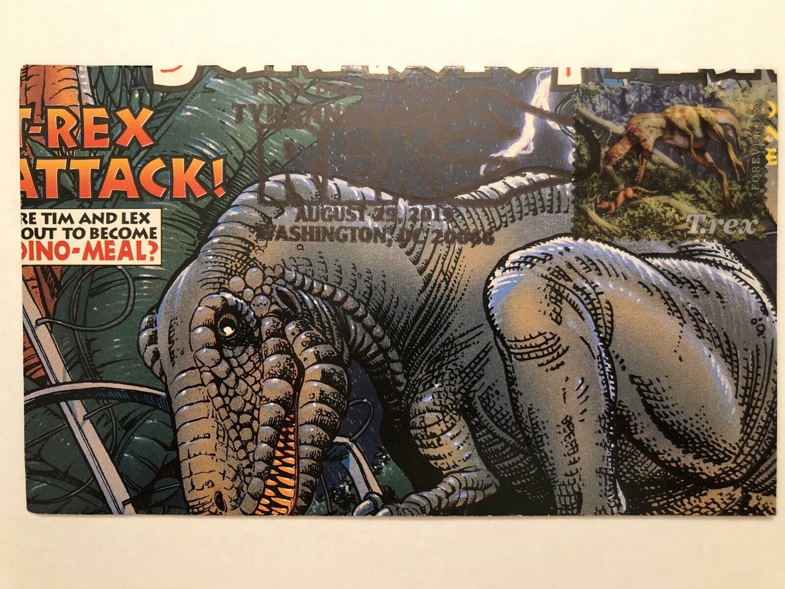 Tyrannosaurus Rex 2019 FDC TRex 1993 Jurassic Park Comic Hand Crafted ...