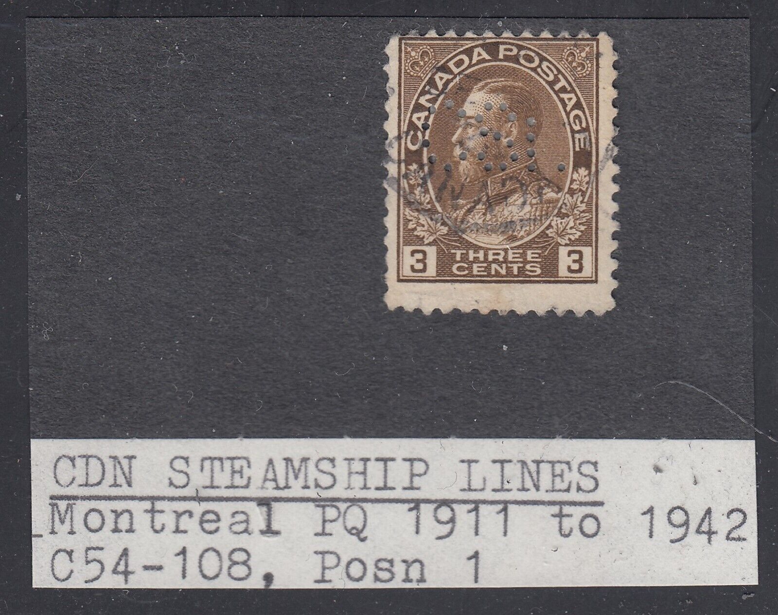 Canada #108 Used Perfin "CDN STEAMSHIP LINES" | Canada, General Issue ...