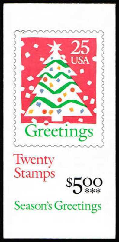 US Stamp 1990 25c Christmas Tree - Booklet of 20 Stamps - Scott #BK181 ...
