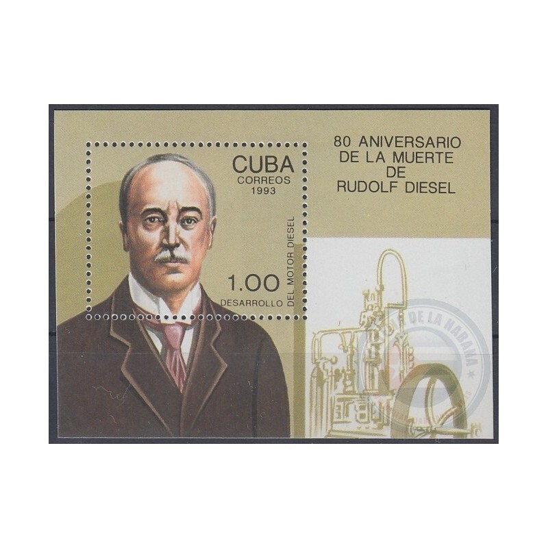 CUBA Sc# 3477 RUDOLF DIESEL trains engines SOUVENIR SHEET 1993 MNH ...
