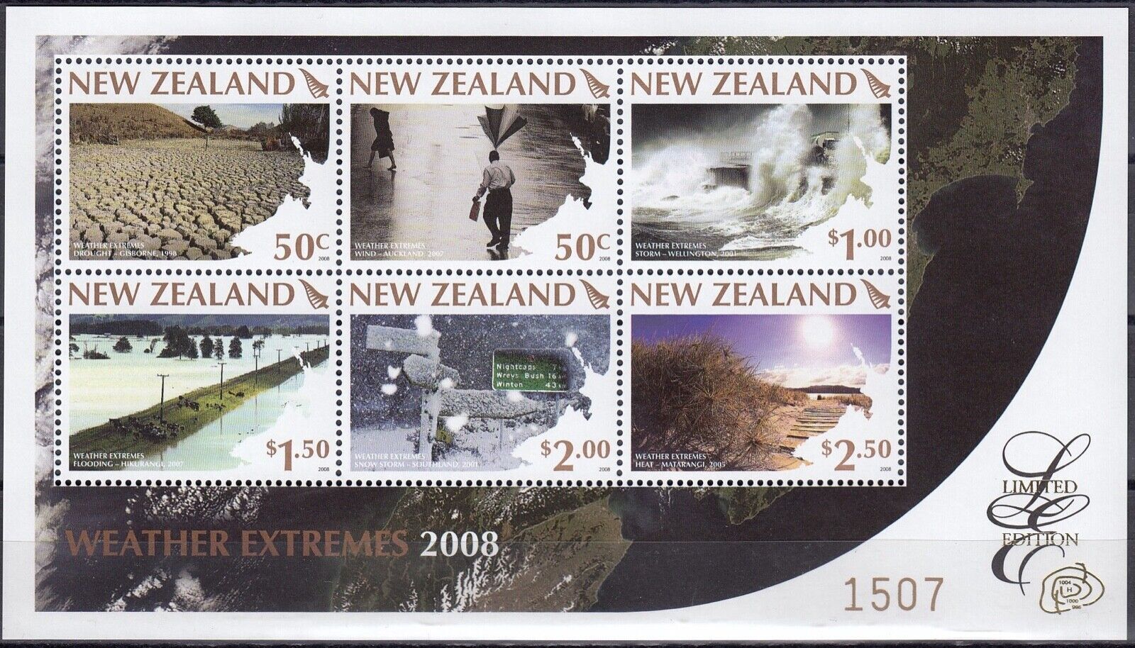 NEW ZEALAND 2008 Weather Extremes, Limited Edition Miniature Sheet MNH ...