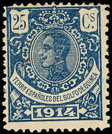 Spanish Guinea Scott 134 F MNH 1914 25c King Alfonso XIII - w/control ...
