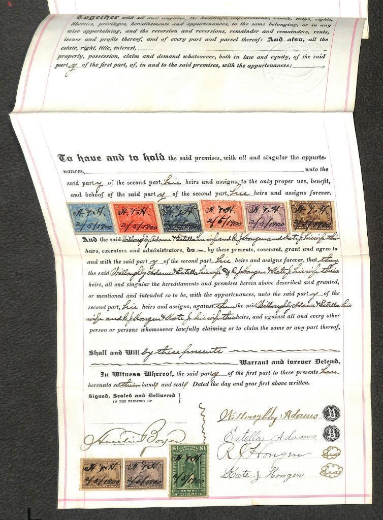 USA R163-169 171 & 173 Revenue Stamps Deed Caribou County Pennsylvania ...