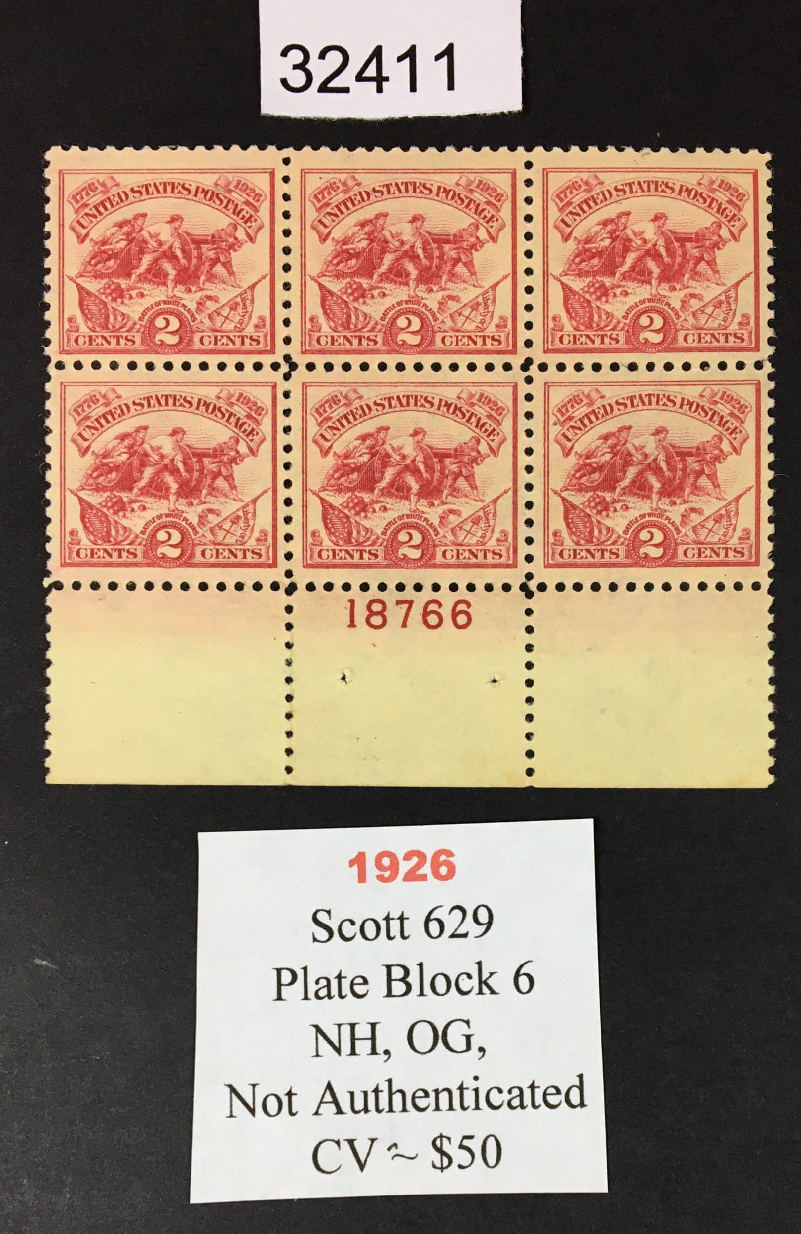 US Stamps # 629 Intact Plate Block of 6 Mint OG NH CAT. $50 LOT #32411 ...