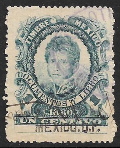 MEXICO REVENUES 1880 1c Dk Blue DOCUMENTARY TAX MEXICO DF Control Used ...