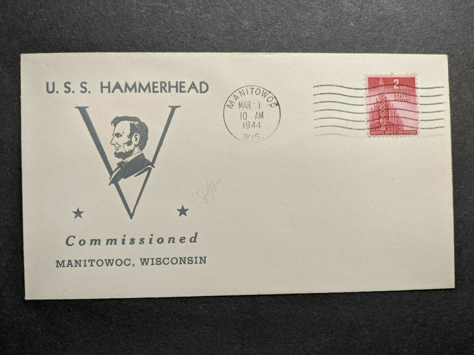 USS Hammerhead Ss-364 Naval Cover 1944 Wwii Commissioned Cachet ...